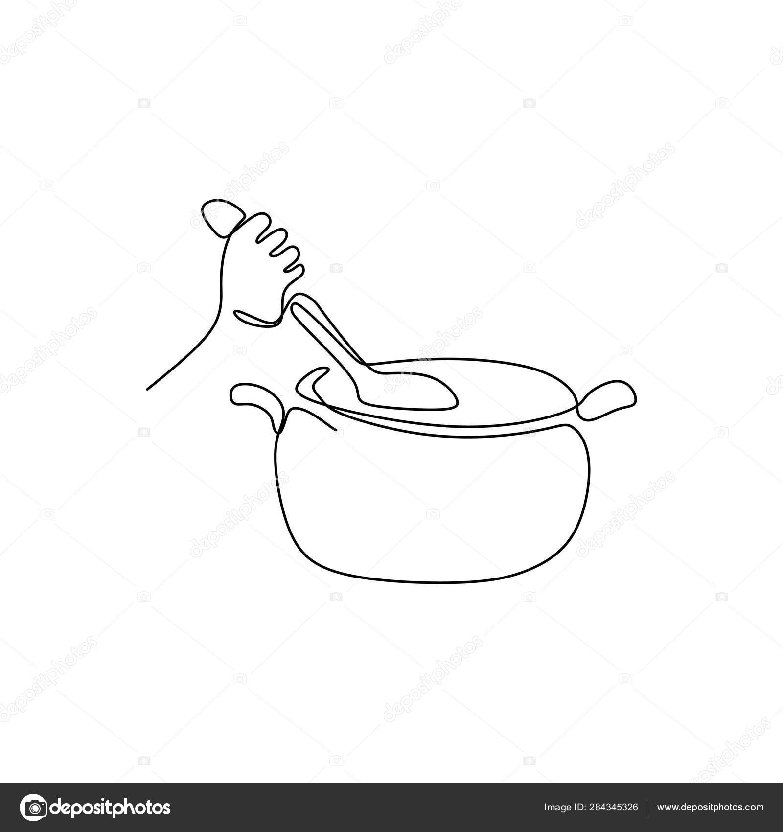 Cooking One Line Drawing Minimalist Design Stock Vector Image by ...