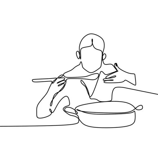 Continuous one line drawing of chef cooking vector illustration. Making ...