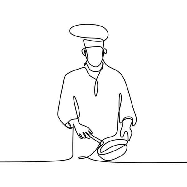 Continuous one line drawing of chef cooking vector illustration. Making ...