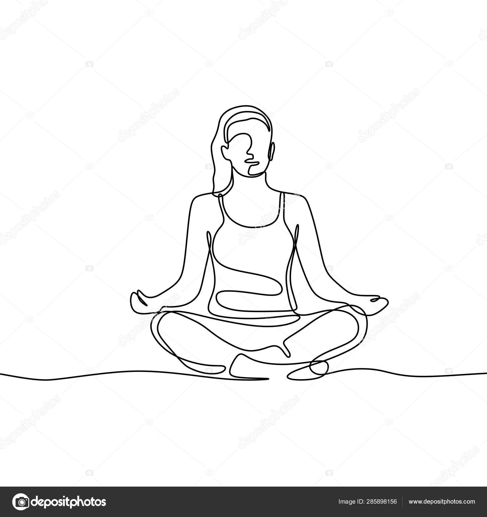 Girl doing meditation and yoga continuous one line drawing Stock Vector ...