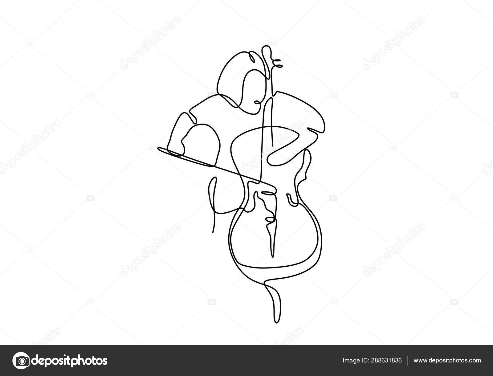 Cello player one line drawing minimalism lineart continuous hand drawn ...