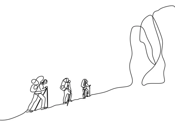 Continuous line drawing of winner man on mountain peak. Climber on ...