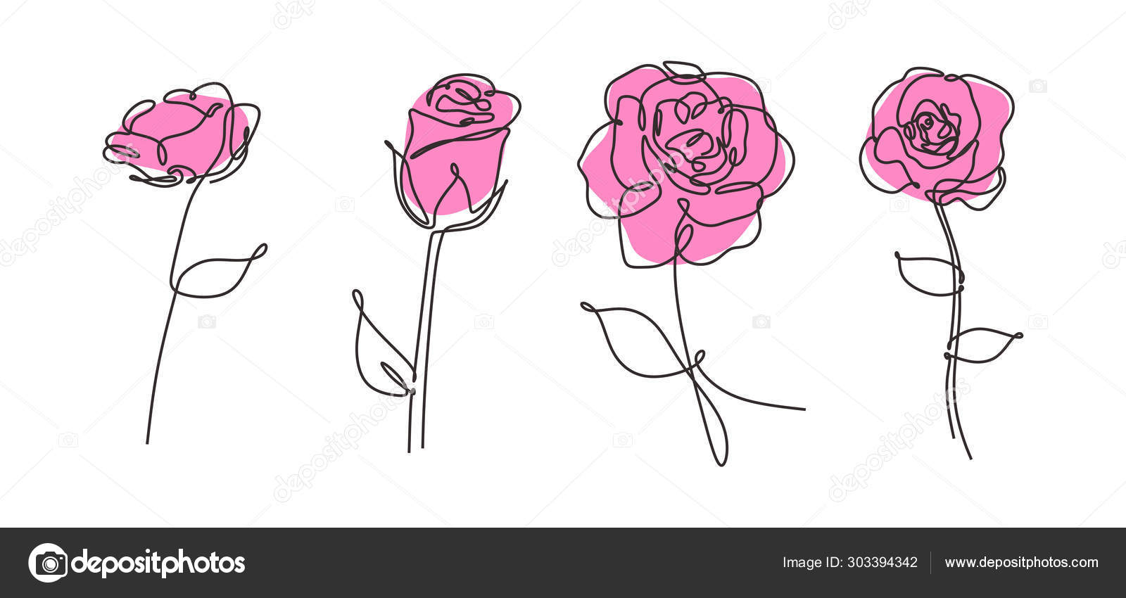 Rose flower one continuous line drawing set element collections. Vector ...