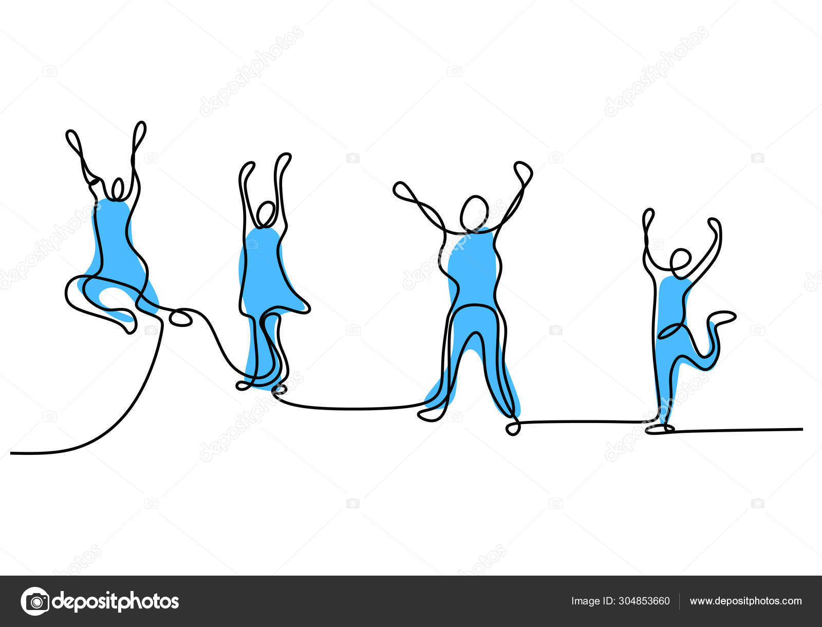 Continuous line drawing of happy people jump happy moment young male ...