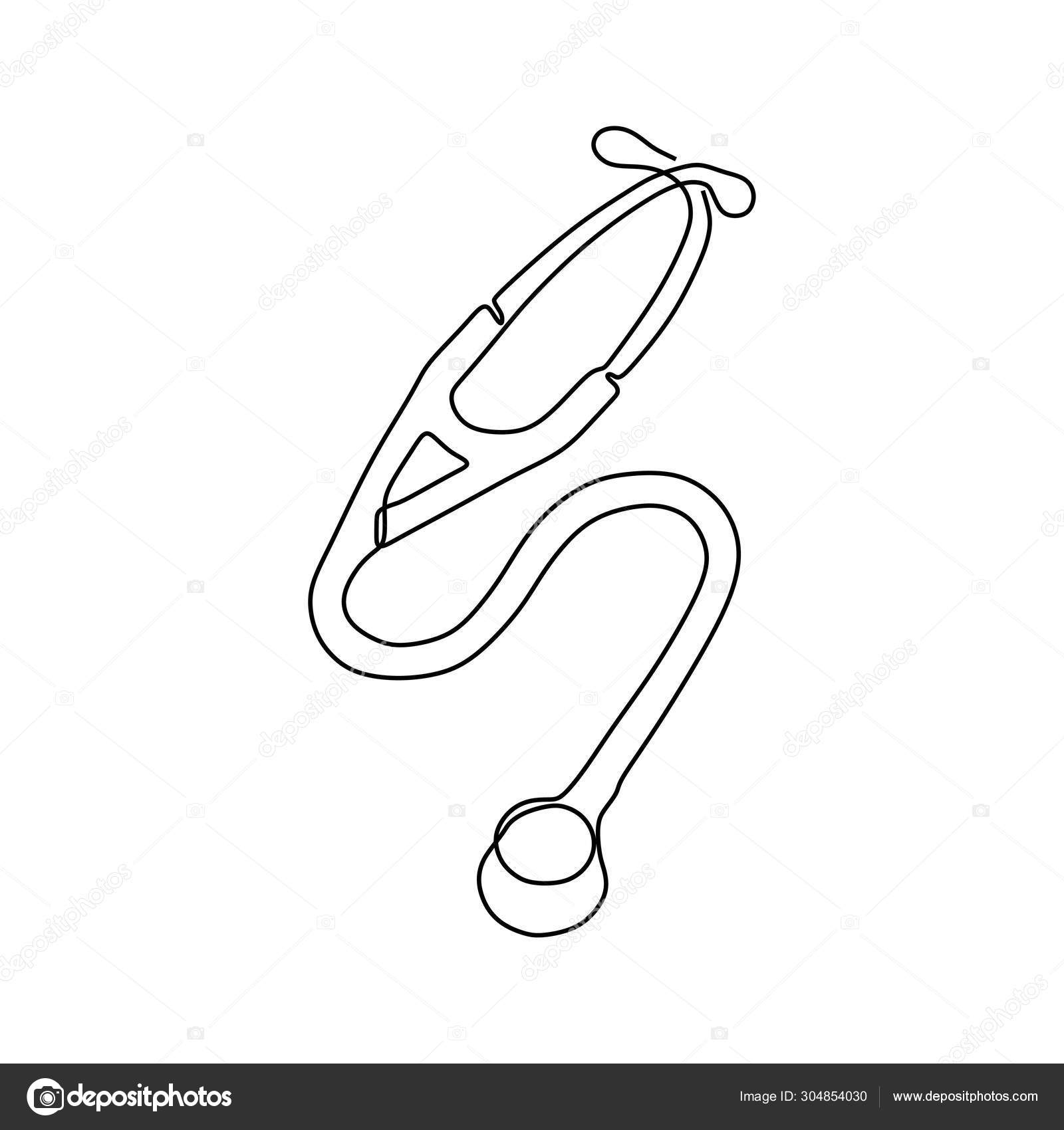 Continuous one line drawing stethoscope medical theme. Isolated on ...
