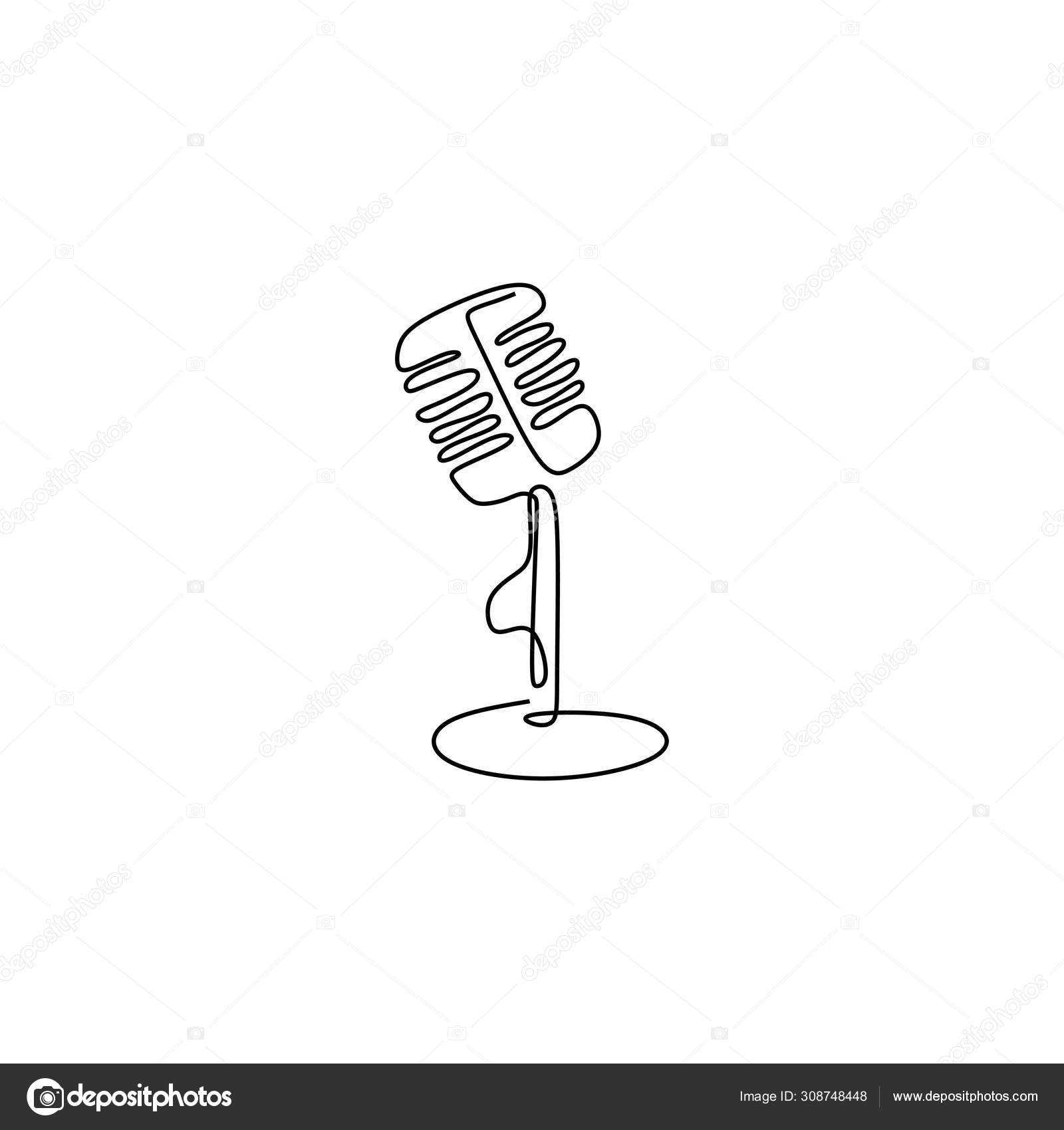 One line drawing wired microphone vector illustration minimalist design ...