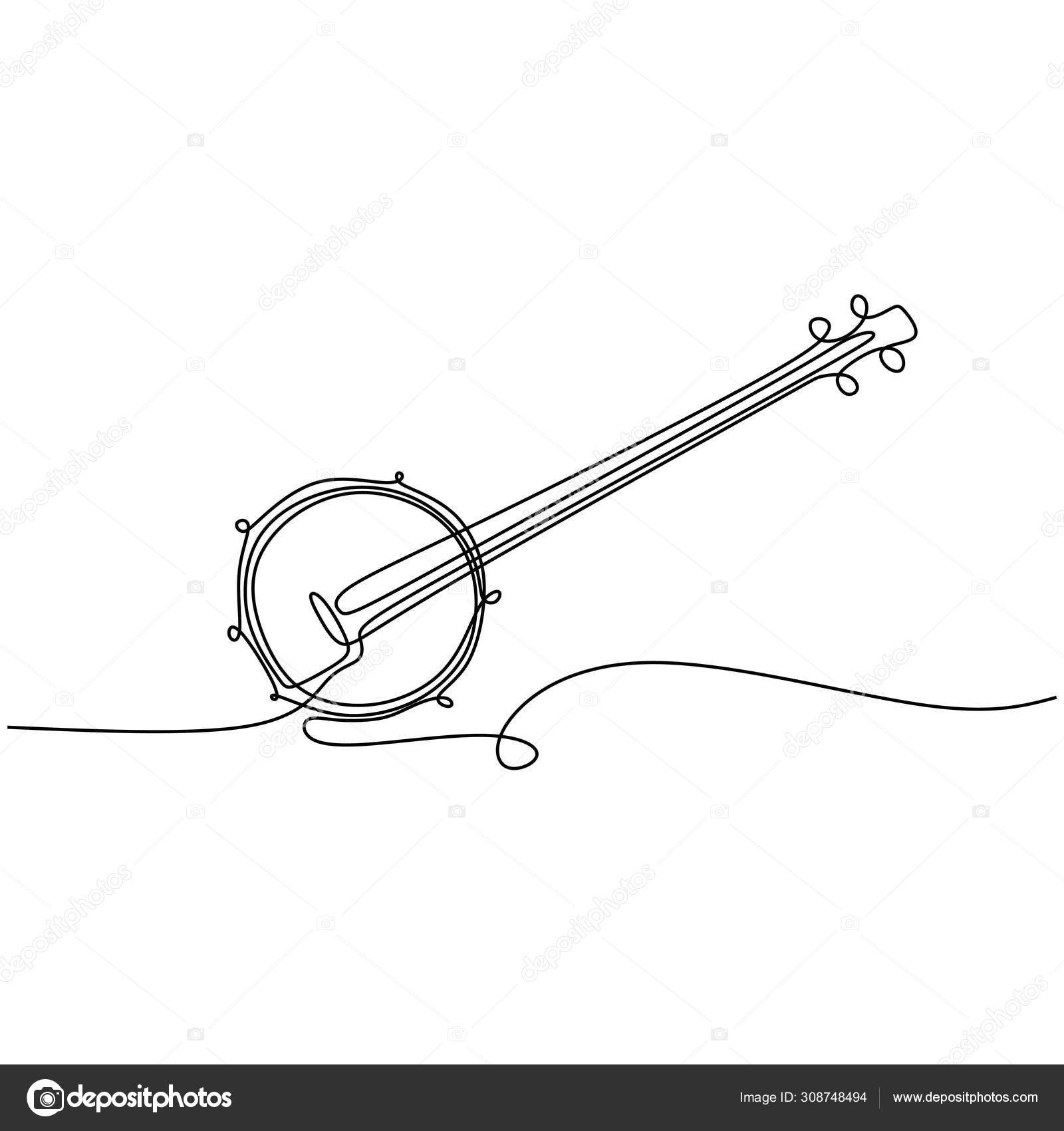 Continuous line drawing banjo music instrument vector illustration ...