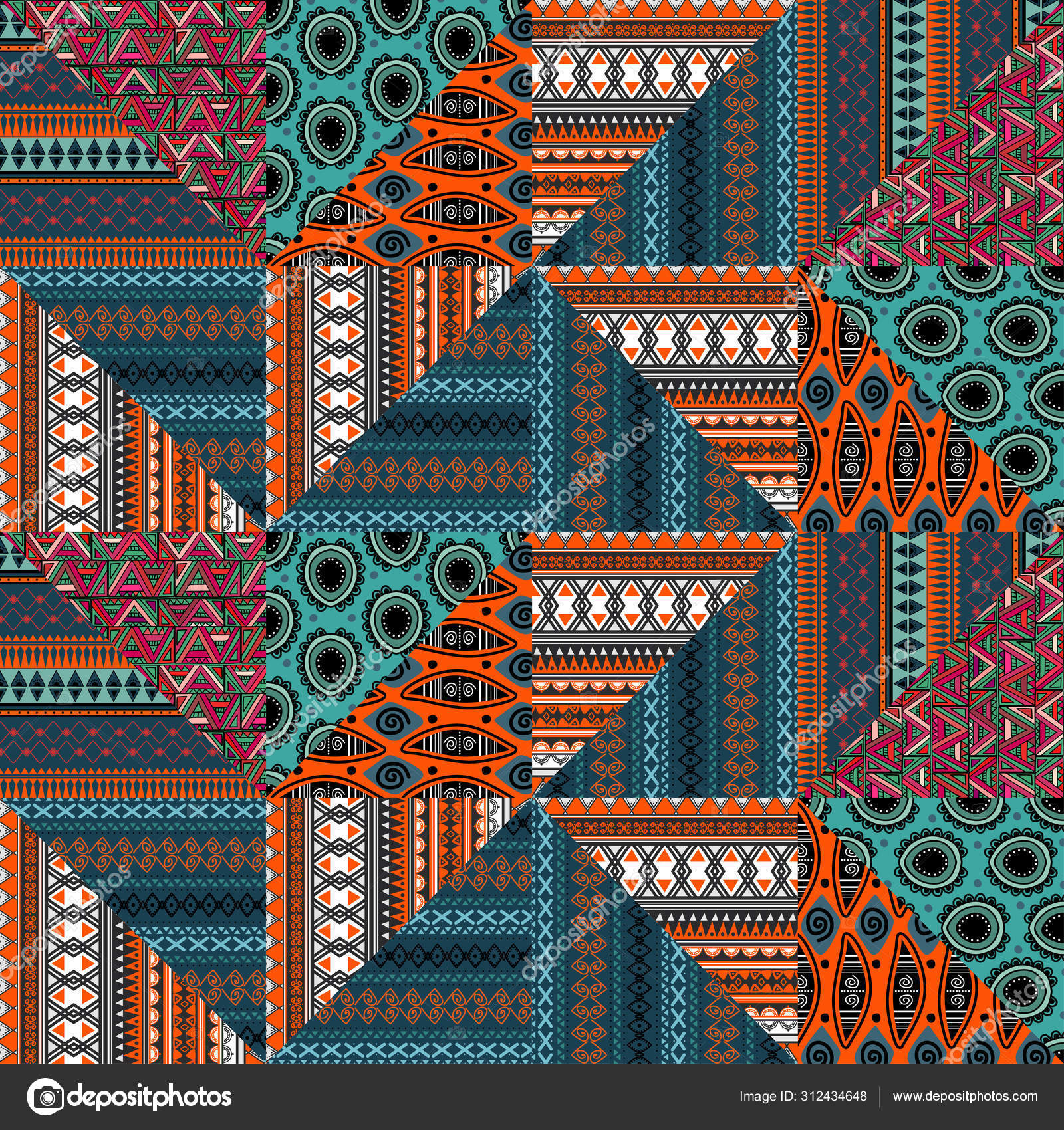 Ethnic seamless pattern with triangle stripes decoration, Hand drawn ...