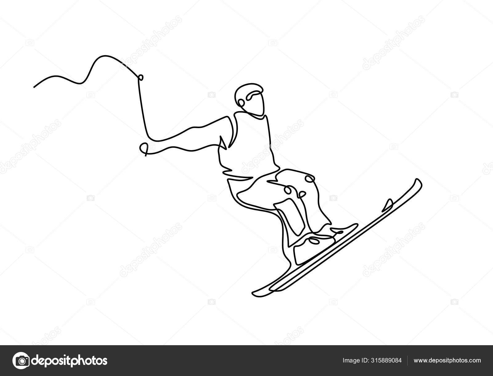 Continuous line ski racer drawings one hand drawn minimalism vector ...