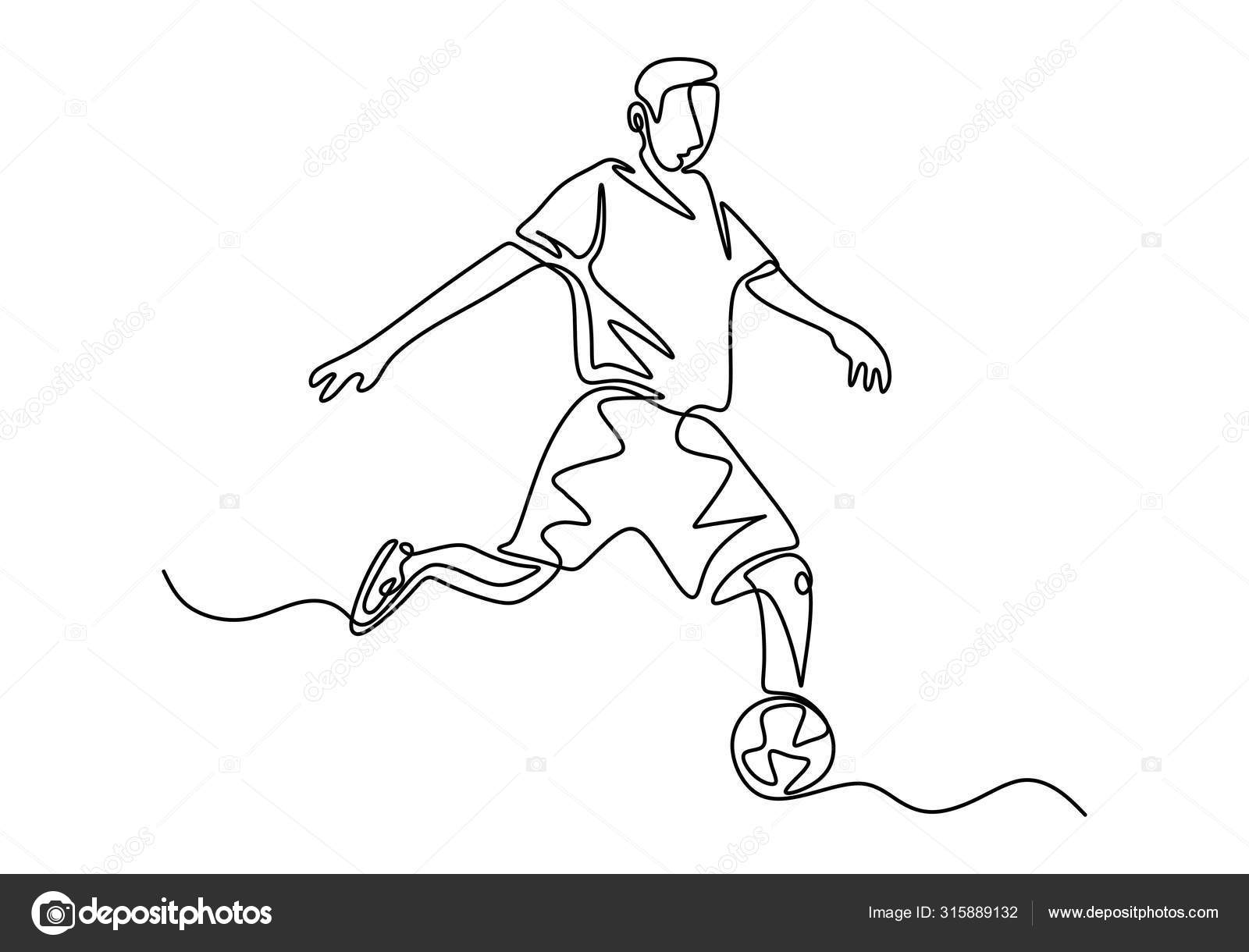 Futbolista dibujando una línea continua dibujada a mano. Fútbol persona ...