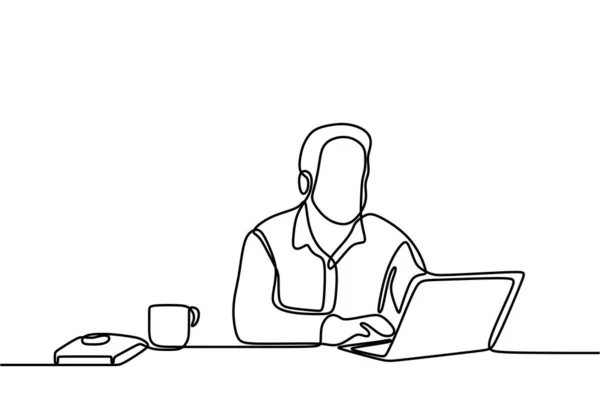 En linje tegning af mand, der arbejder med bærbare computer vektor ...
