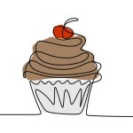 Continuous line cupcake isolated on white background Stock Vector Image ...
