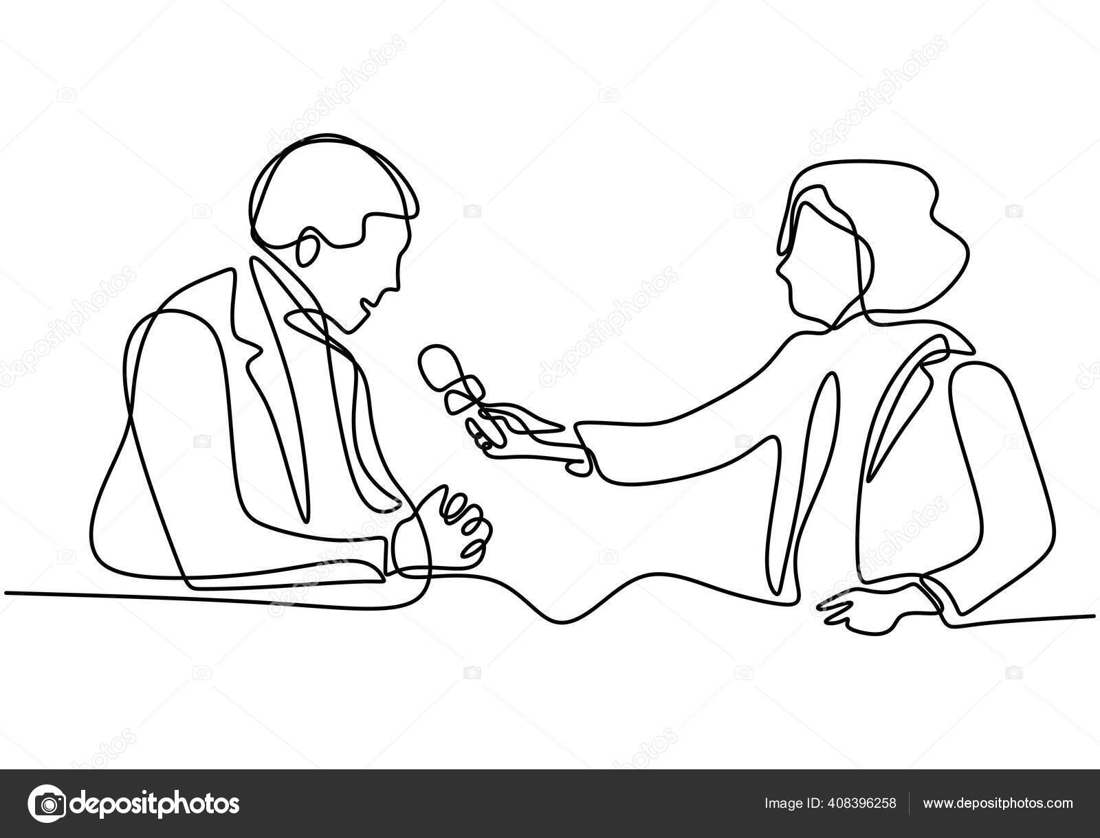Continuous One Single Line Drawing Reporter Female Journalist ...
