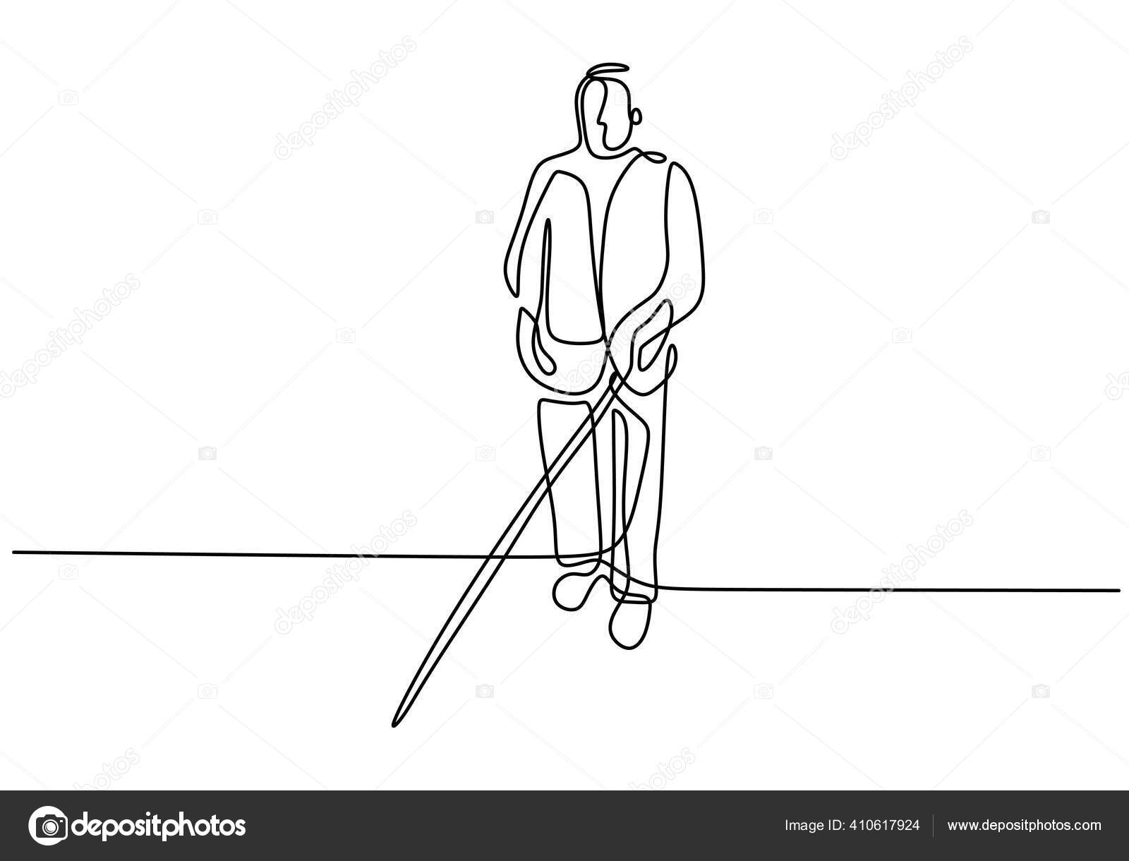 One Continuous Line Art Blind Man Walking Street His Stick Stock Vector ...