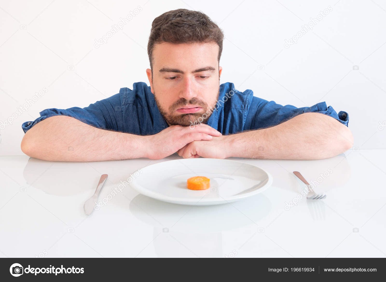 Sad Frustrated Man Diet Having Only Vegetables Meal Stock Photo by ...
