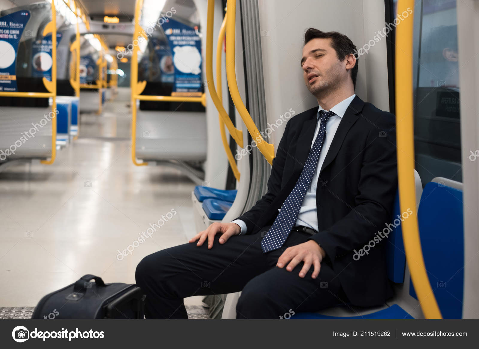 Exhausted Commuter Portrait Sleeping Metro Underground Stock Photo by ...