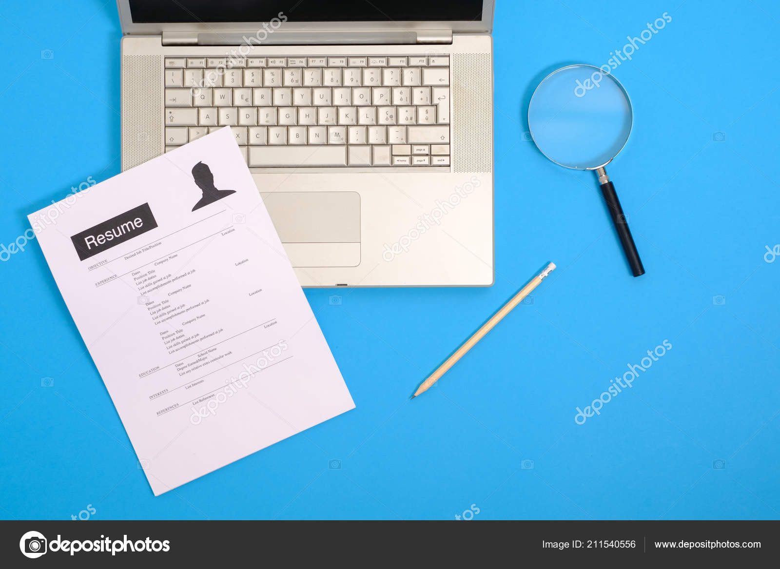 Application Form Laptop Blue Desktop Top View — Stock Photo ...