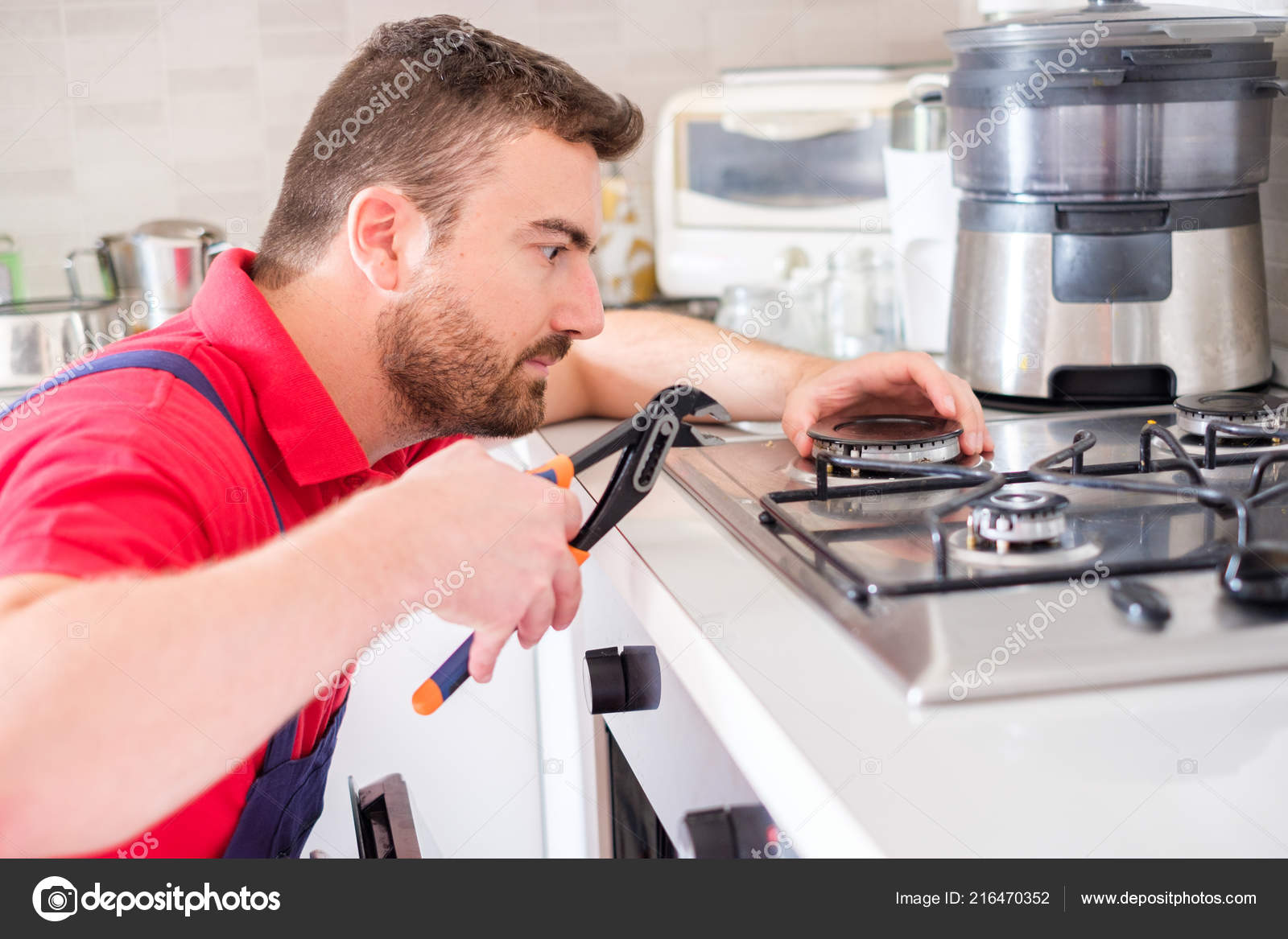 Installing New Hob Modern Kitchen — Stock Photo © tommaso1979 #216470352 Installing New Hob Modern Kitchen — Stock Photo © tommaso1979 #216470352