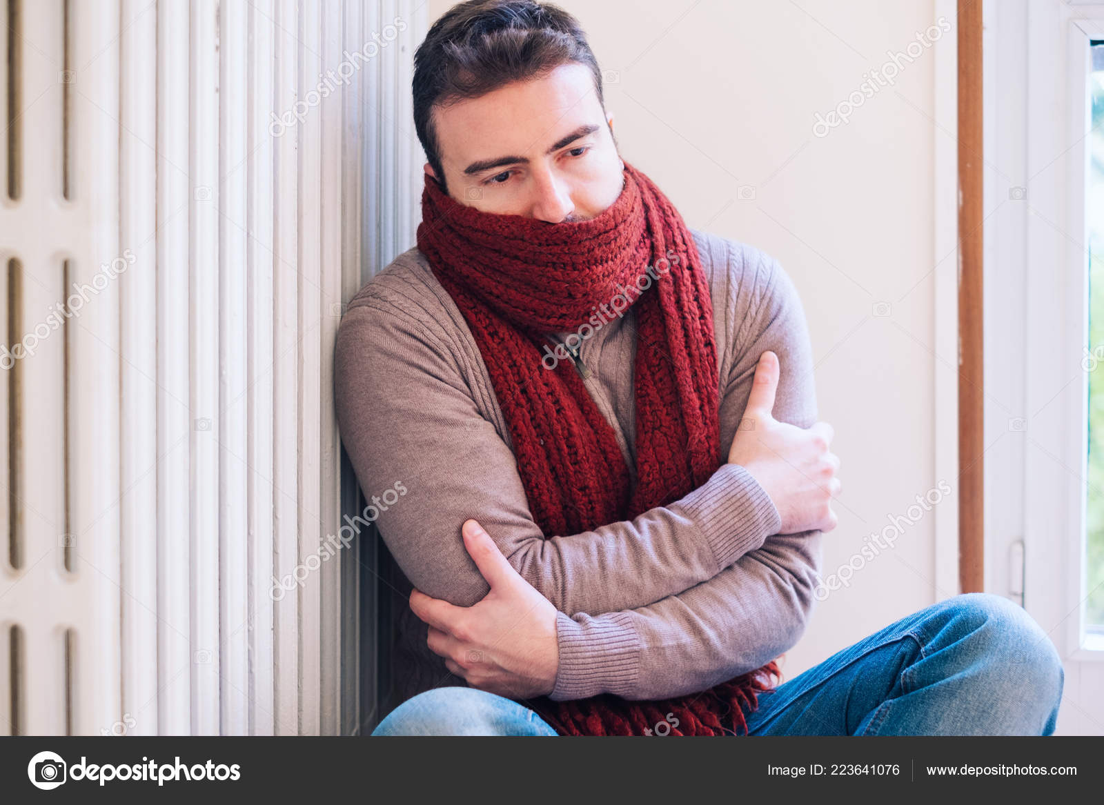 Man Freezing Shivering Home Because Winter Cold Stock Photo by ...