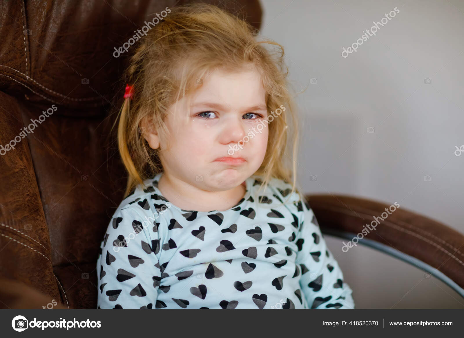 Cute adorable crying sad toddler girl. Little angry sleepy baby girl at ...