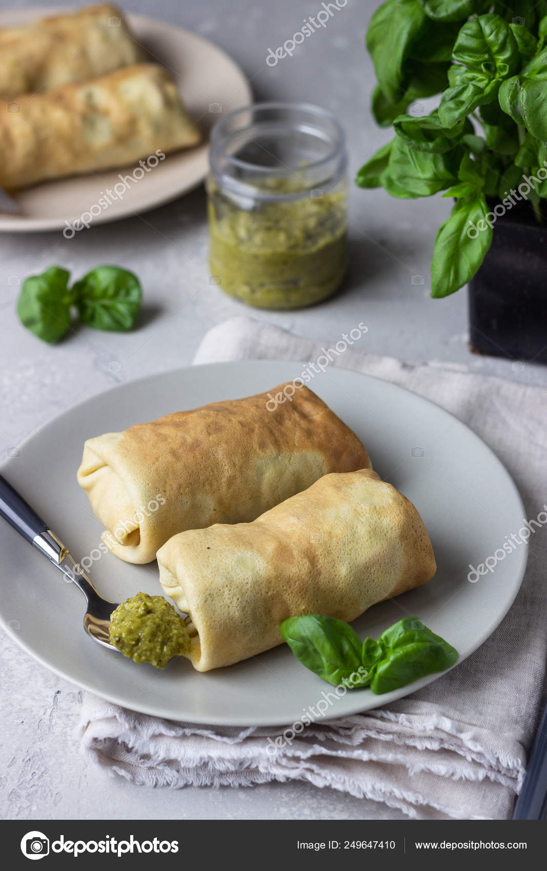 Savory Crepes Stuffed Chicken Turkey Tomato Mozzarella Pesto Sauce ...