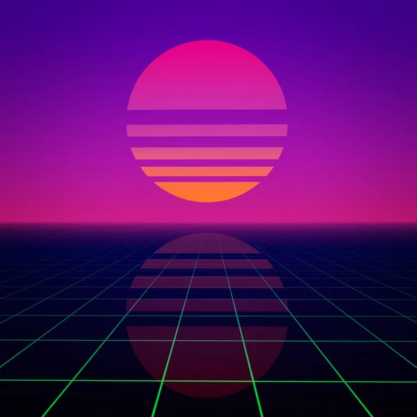 Retrowave Sunset Perspective Grid Futuristic Cyberpunk Neon Digital ...