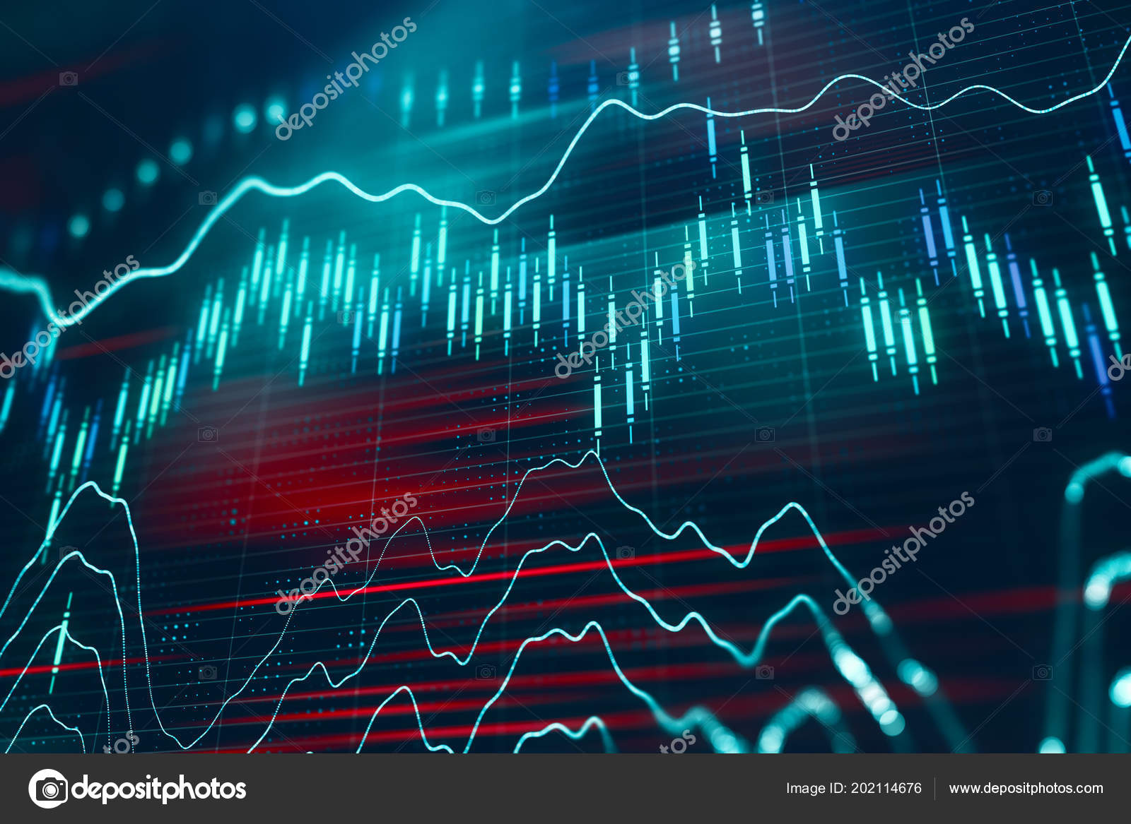 Stock Market Chart Graphs Blue Business Background Render Stock Photo ...