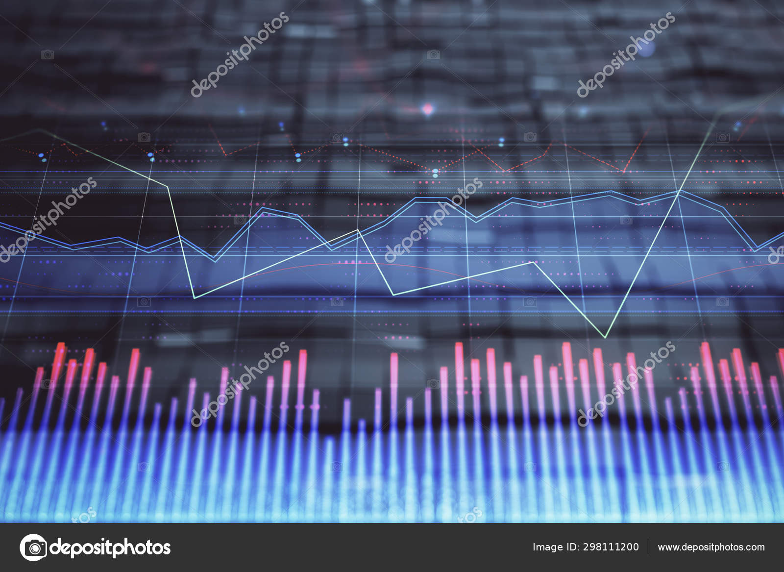Financial chart hologram with abstract background. Double exposure ...