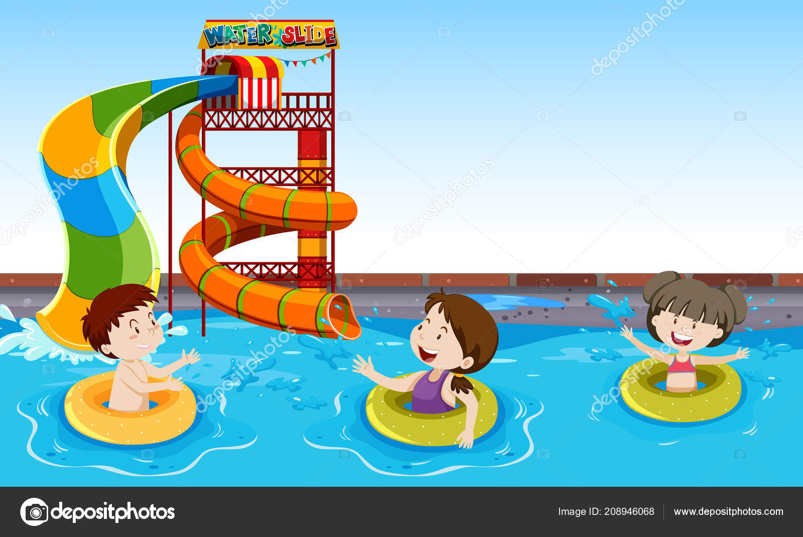 Image vectorielle Enfants Jouant Dans Une Illustration Piscine par ...