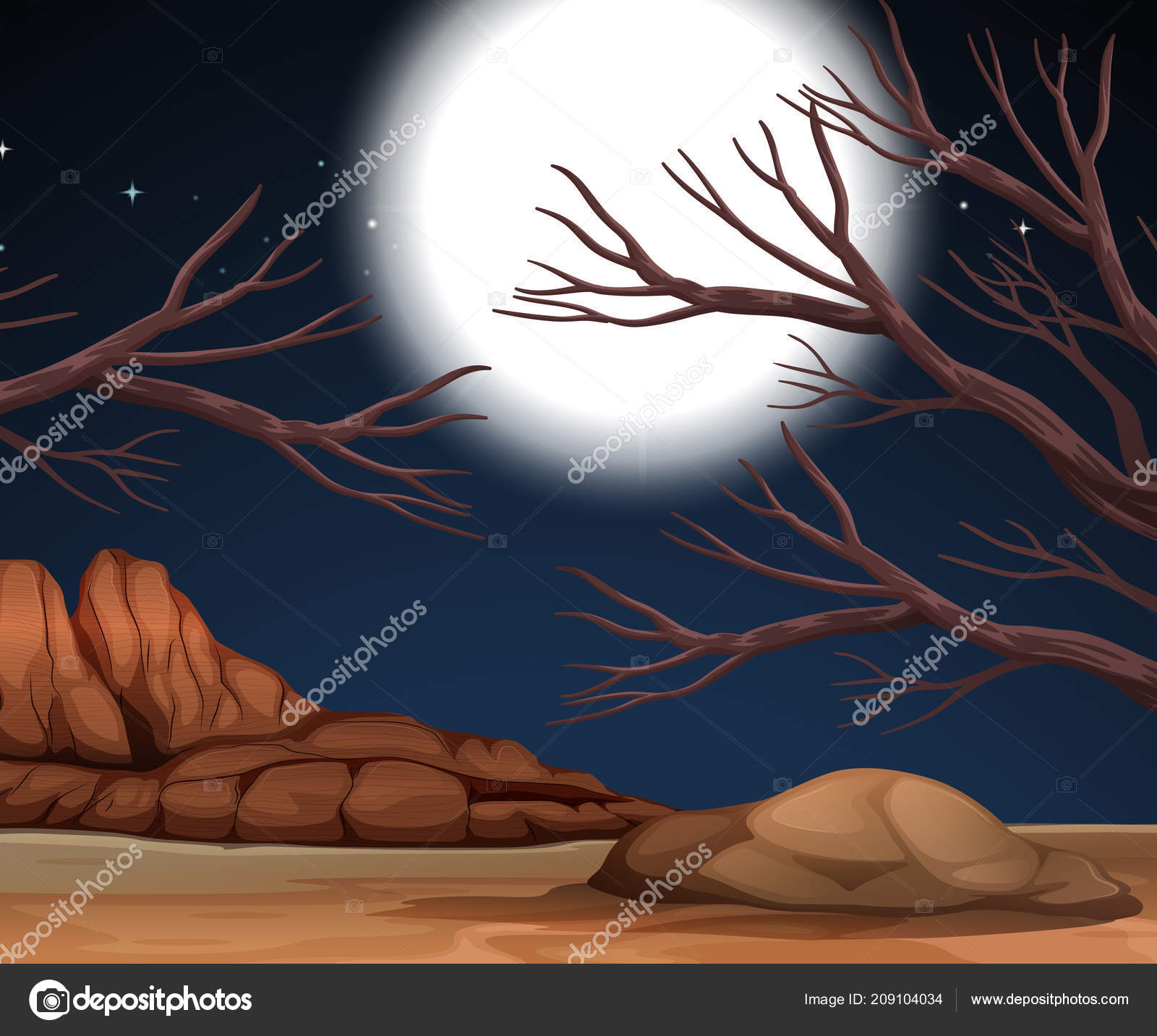 Nature Scene Dry Land Night Illustration Stock Vector by ©blueringmedia ...