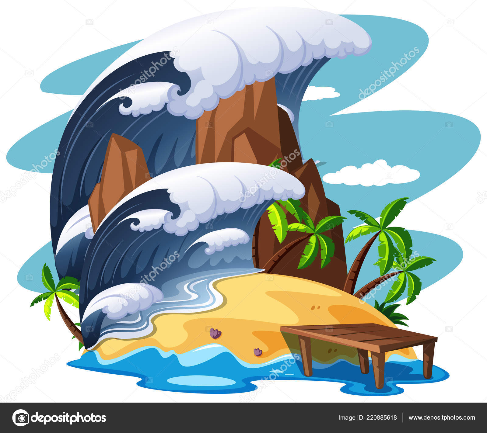 Tsunami Island Scene Illustration Stock Vector by ©blueringmedia 220885618