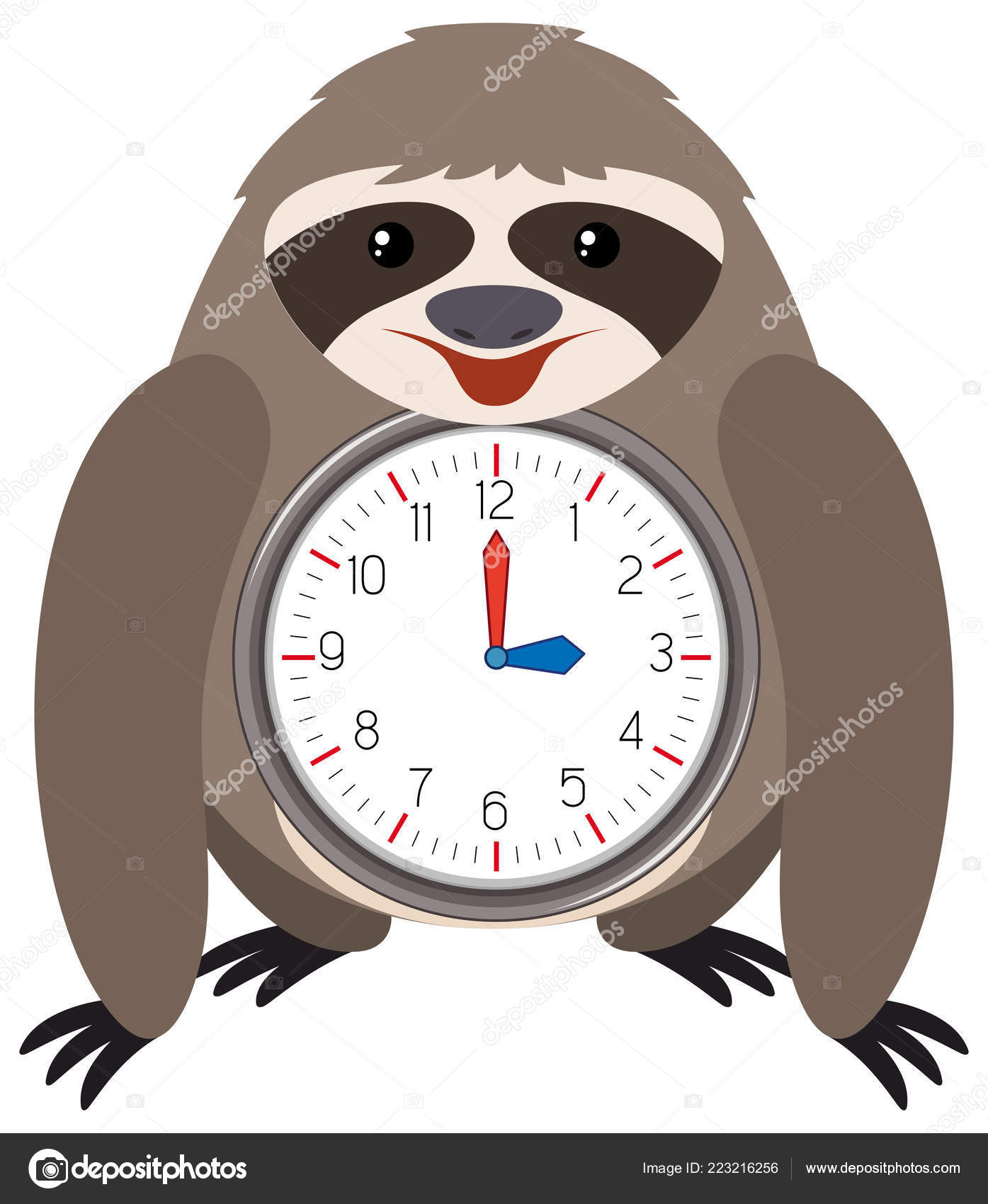Sloth Themed Clock White Background Illustration Stock Illustration by ...