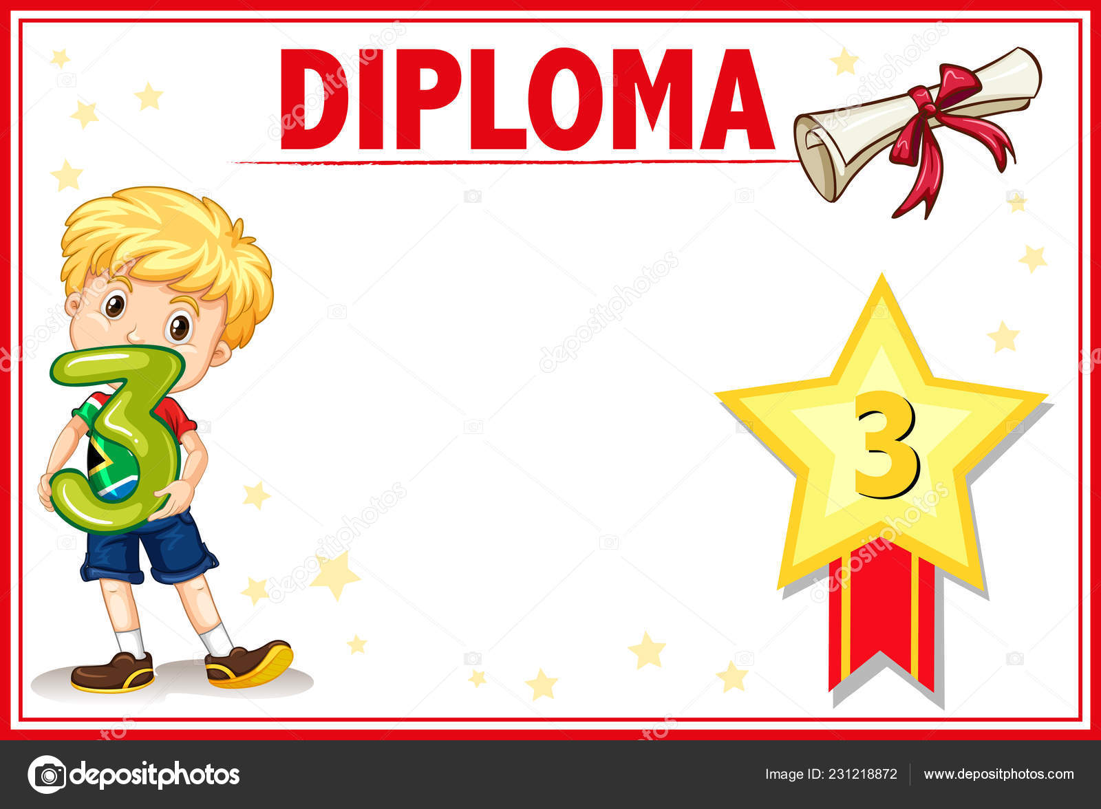 Grade Three Diploma Certificate Template Illustration Stock Vector by ...