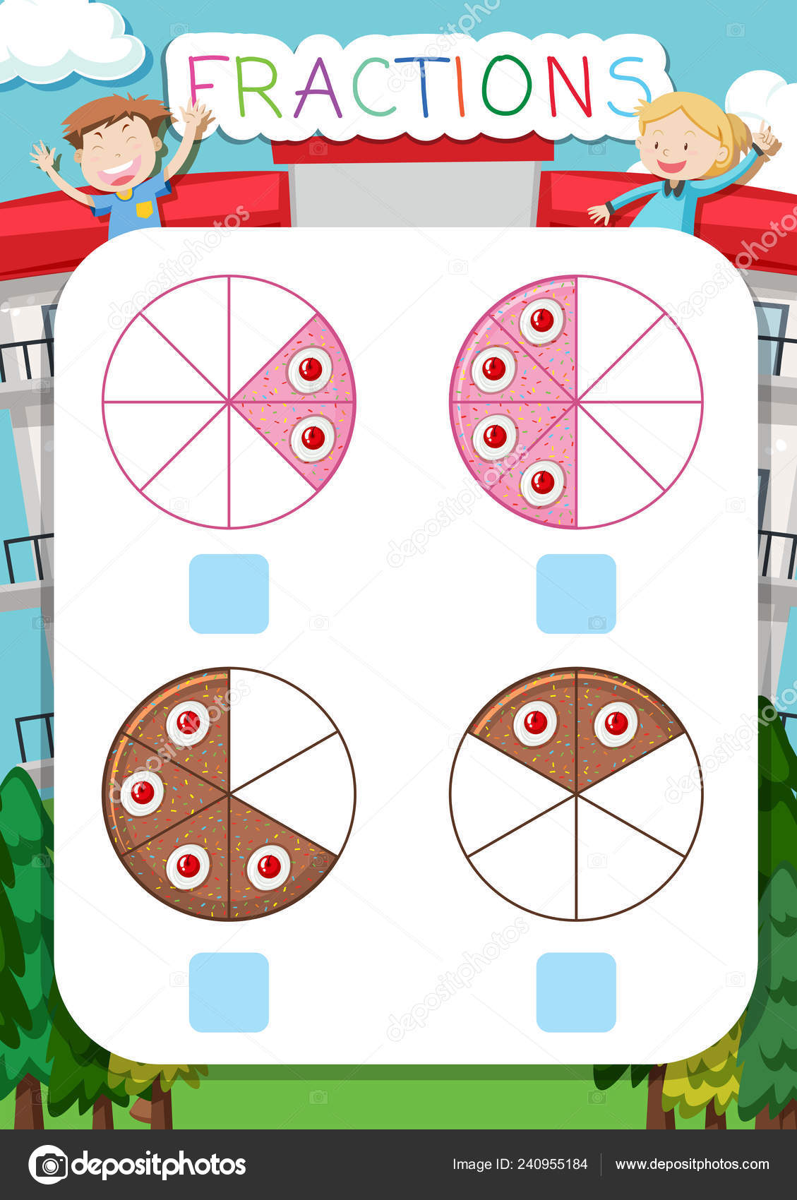 Math Fractions Worksheet Illustration Stock Vector Image by ...