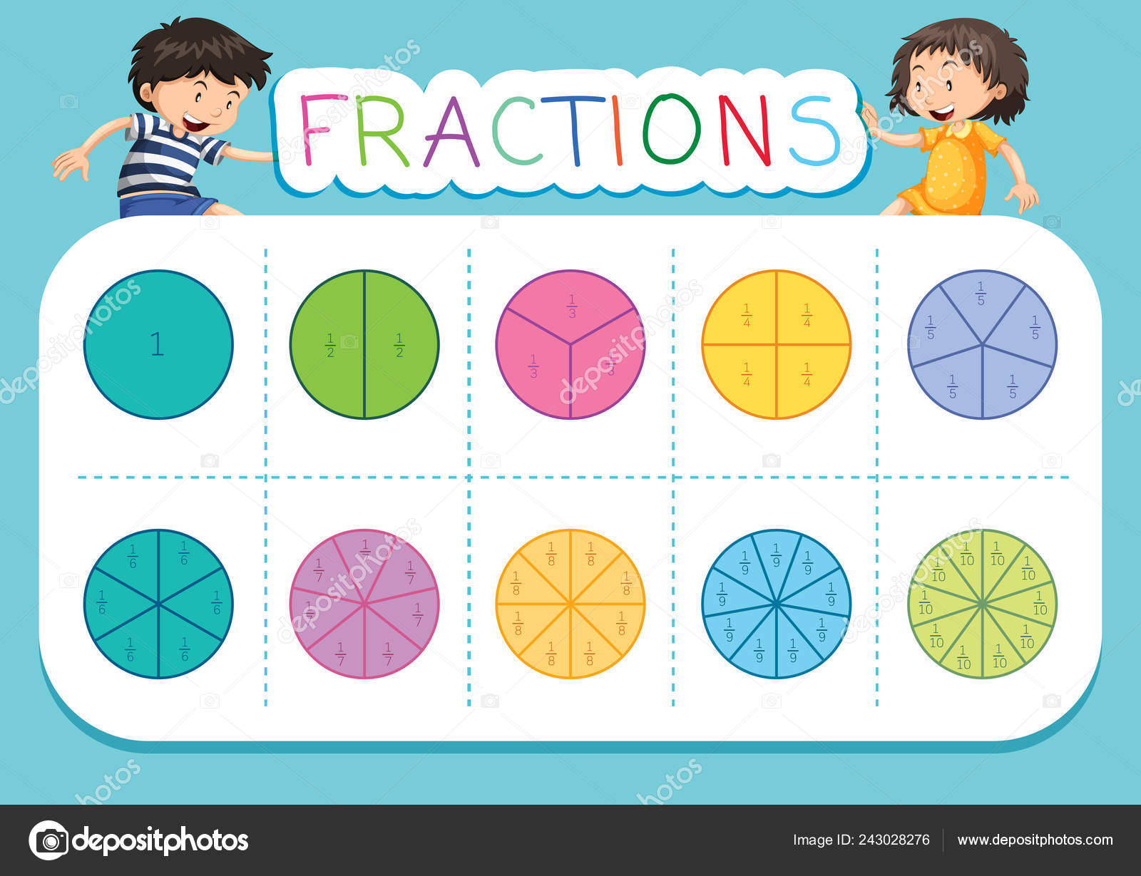 Math Fractions Worksheet Illustration Stock Vector Image by ...