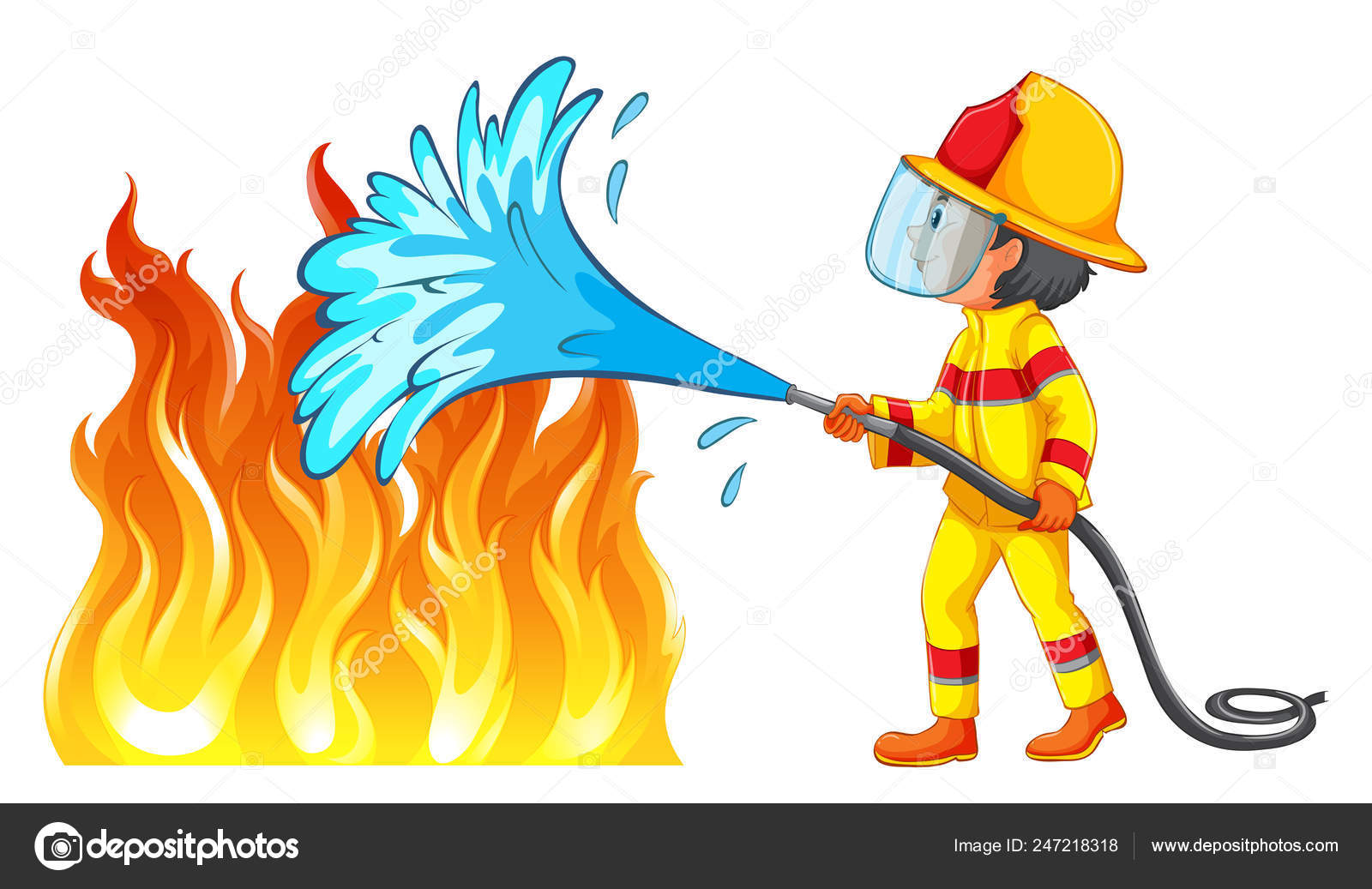 Bombero De Dibujos Animados Apagando Fuego