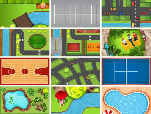 Set of top view aerial scenes in nature and outdoors Stock Vector Image ...