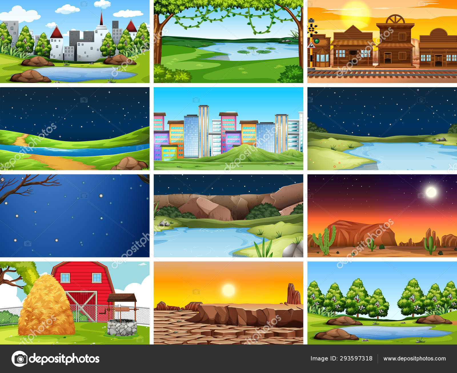 Set of nature scenes day nd night Stock Vector Image by ©blueringmedia ...