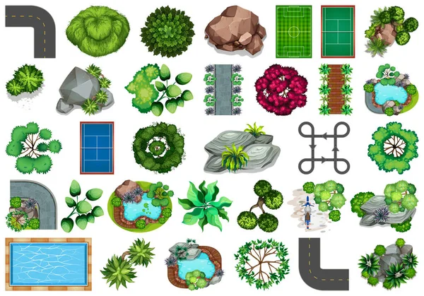 Collection of outdoor nature themed objects and plant elements Stock ...