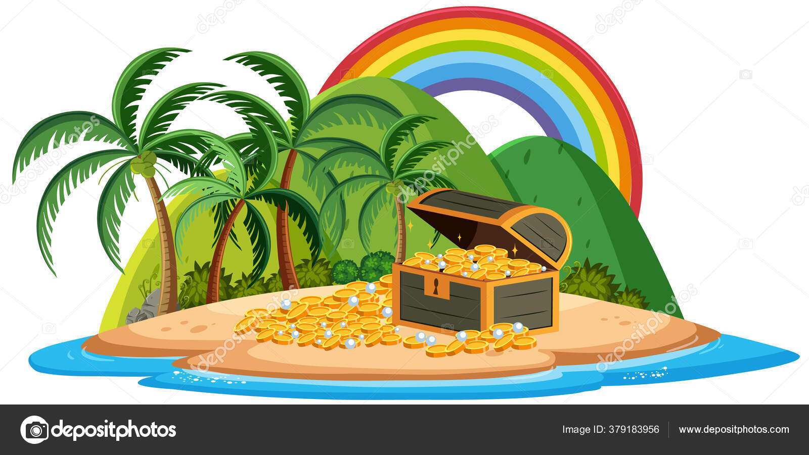 Treasure Box Tropical Island Rianbow White Background Illustration ...