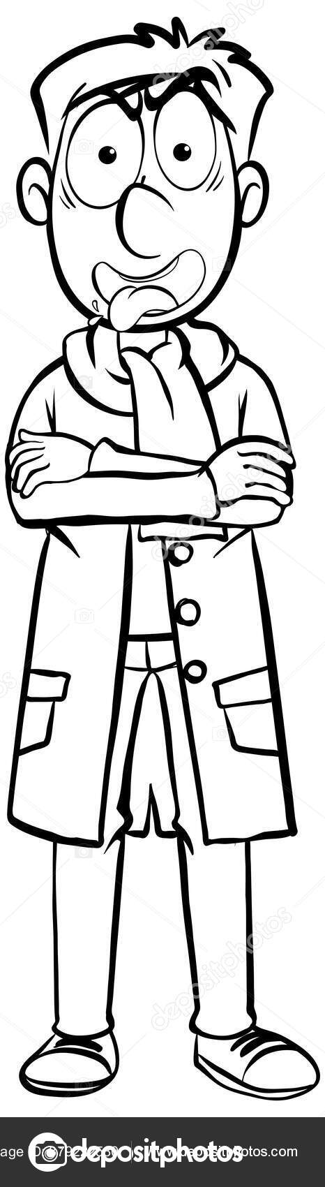 Doodle Drawing Man Standing White Background Illustration Stock Vector ...