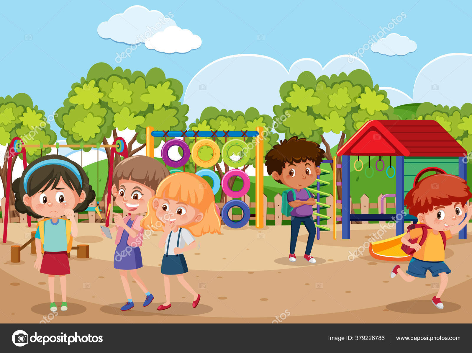 Scene Kid Bullying Friend Playground Illustration Stock Vector by ...