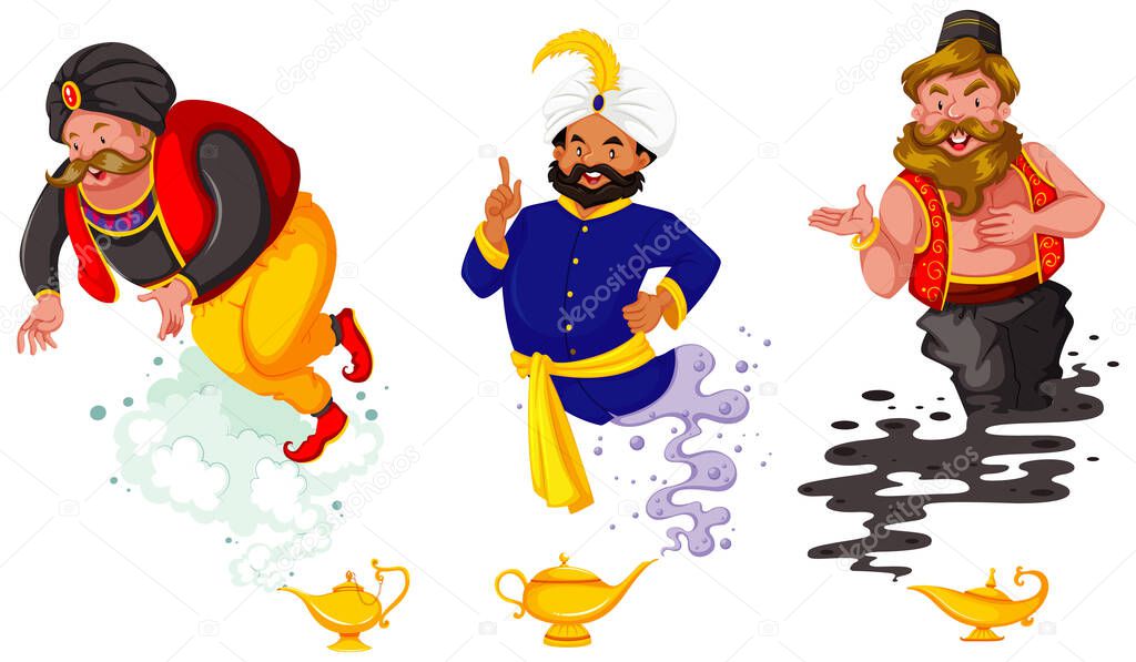 Conjunto de personajes de dibujos animados de fantasía y tema de ...