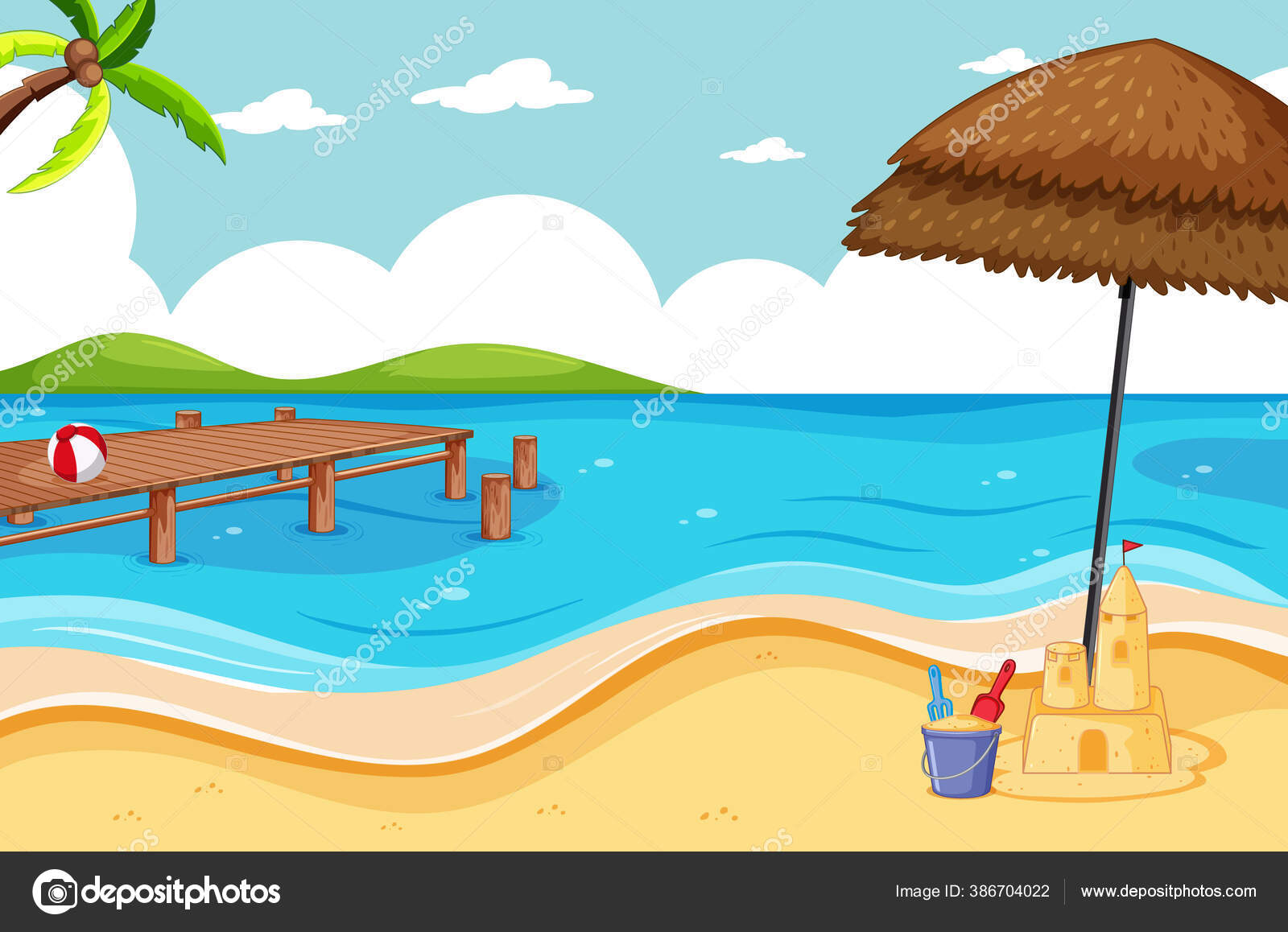 Tropical Beach Sand Beach Scene Cartoon Style Illustration Stock Vector ...