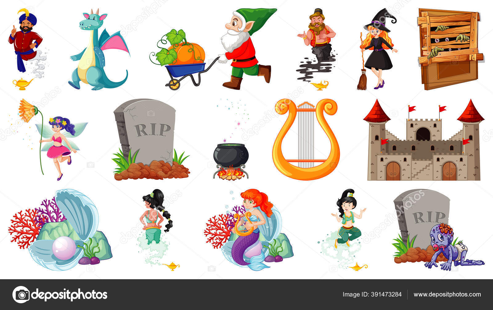 Set Fantasy Cartoon Characters Fantasy Theme Isolated White Background ...