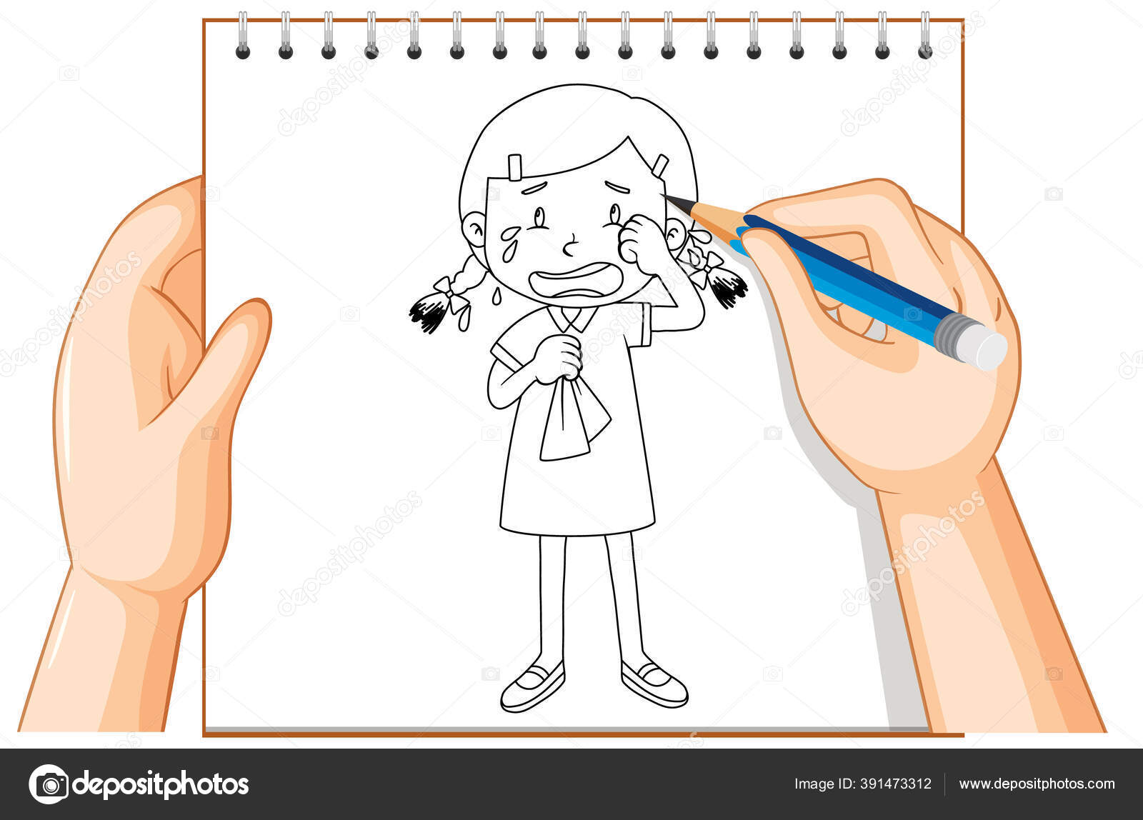 Hand Writing Girl Crying Outline Illustration Stock Illustration by ...