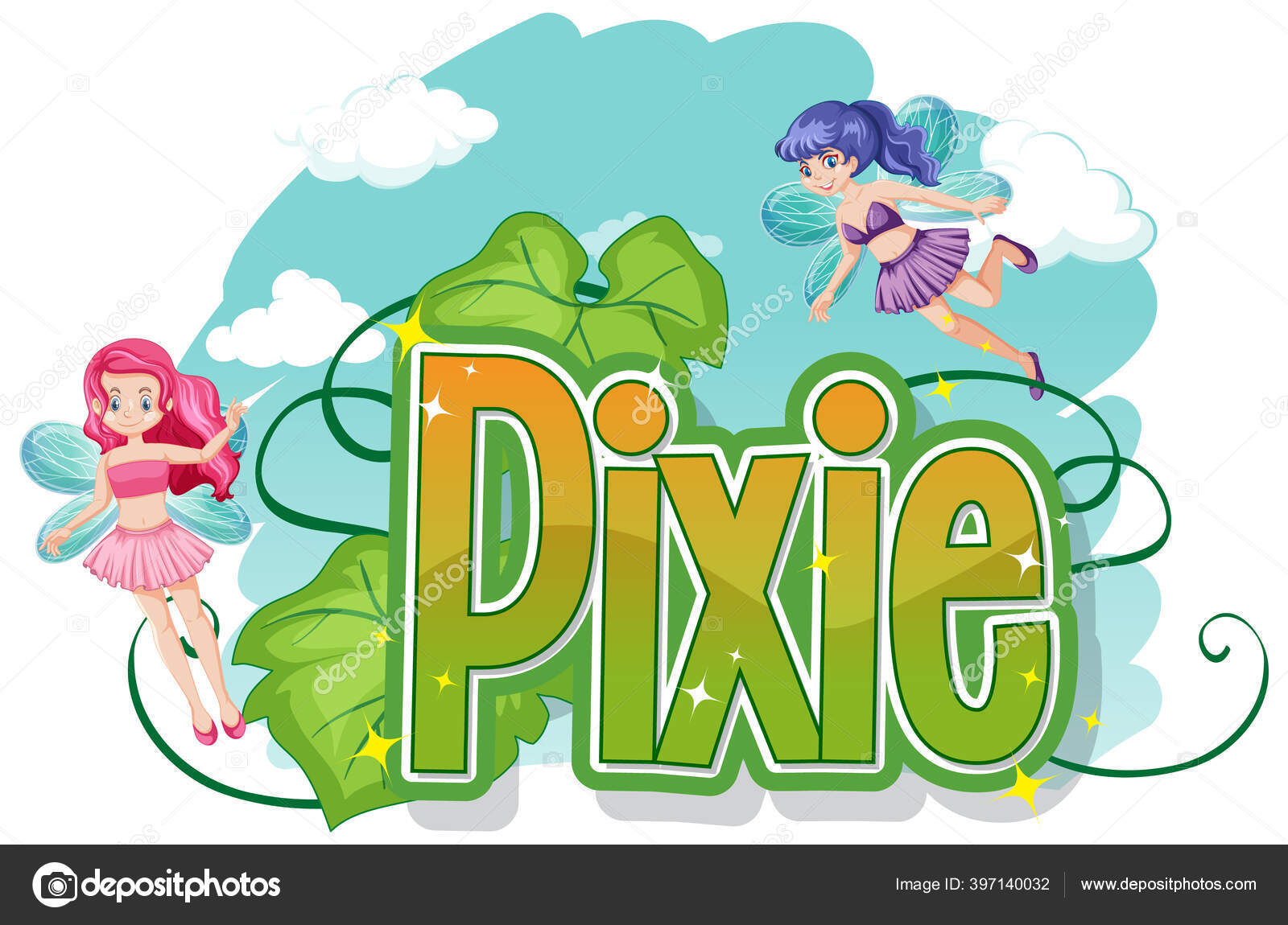 Pixie Logos Little Fairy White Background Illustration Stock Vector ...