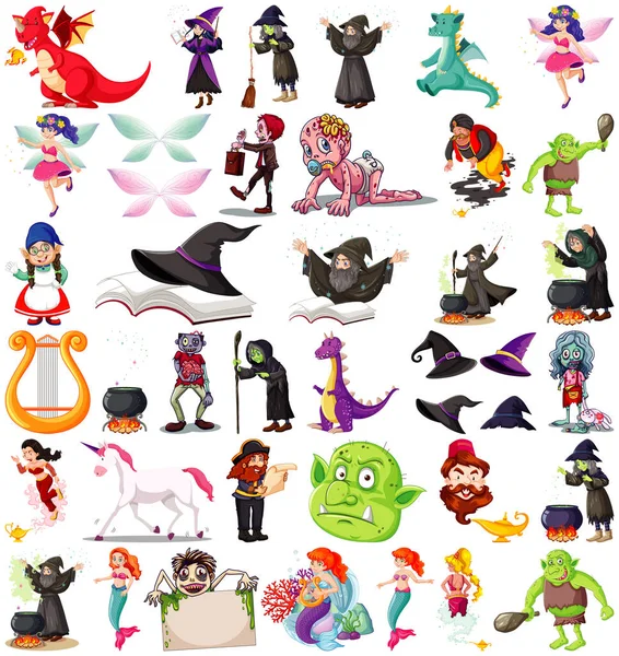 Set Fantasy Cartoon Characters Fantasy Theme Isolated White Background ...