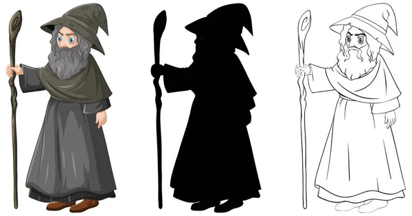 Wizard Color Outline Silhouette Cartoon Character Isolated White ...