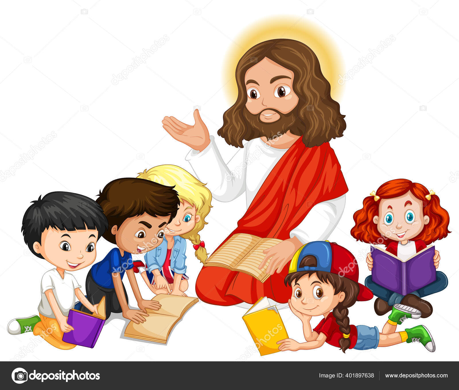 Jesús Predicando Grupo Niños Ilustración Personajes Dibujos Animados ...